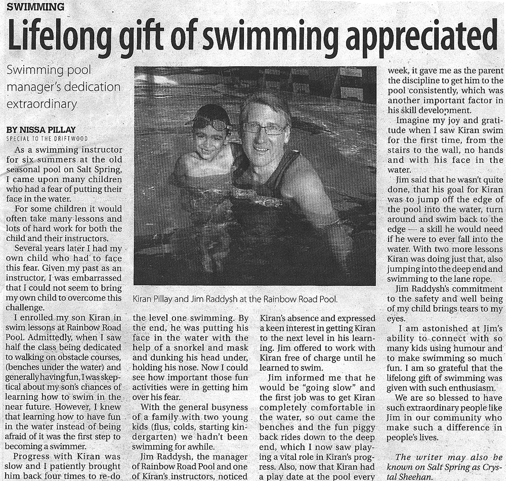 Lifelong gift of swimming appreciated - Recreation Excellence